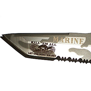 Black Handle Camo Blade KILL'EM ALL LET GOD SORT'EM OUT U.S. MARINES SPRING ASSISTED RESCUE POCKET KNIFE WITH GLASS BREAKER
