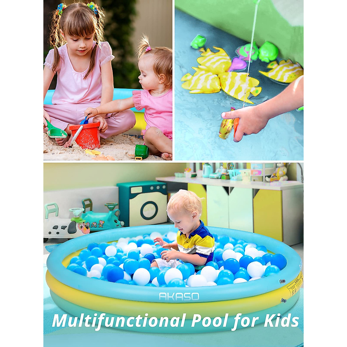 AKASO Kiddie Pools, 59'' x 13'', Inflatable Swimming Pools for Boys, Girls, Toddlers, Easy Set Up Inflatable Baby Ball Pit Pool for Ages 2+, Garden, Backyard, Outdoor Summer Water Party
