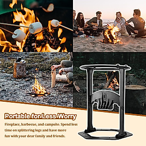 GREENER Dia.11'' Firewood Kindling Splitter Stand with Cover - Cast Steel Manual Log Splitter Wedge, Heavy Duty Wood Splitter Tool, Safe Easy Kindling Firewood Cutter Cracker Portable, 12 LBS (Black)