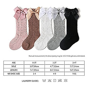 HOUSEYUAN Infant Baby Girl Thigh Knee High Bow Socks Hollow Out Ruffle 0-3 Months Newborn Boot Long Socks Toddle Tights Tall Stockings 6-12 Months 5 Pairs