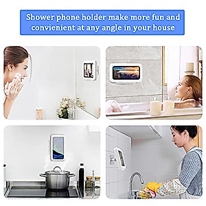 Shower Phone Holder. 480°Rotation Waterproof Shower Phone Case Wall Mount 6.8 inch for iPhone 13 12 Pro XR XS MAX Samsung Galaxy S21 All Smart Phone (White)