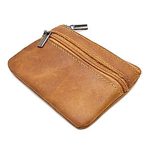 Women Genuine Leather Coin Pouch Zip Mini Purse Wallet Key Chain Double Zipper
