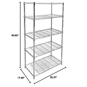 YSSOA 5-Tier Heavy Duty Storage Shelving Unit ,Chrome,35L x 18W x 70H inch