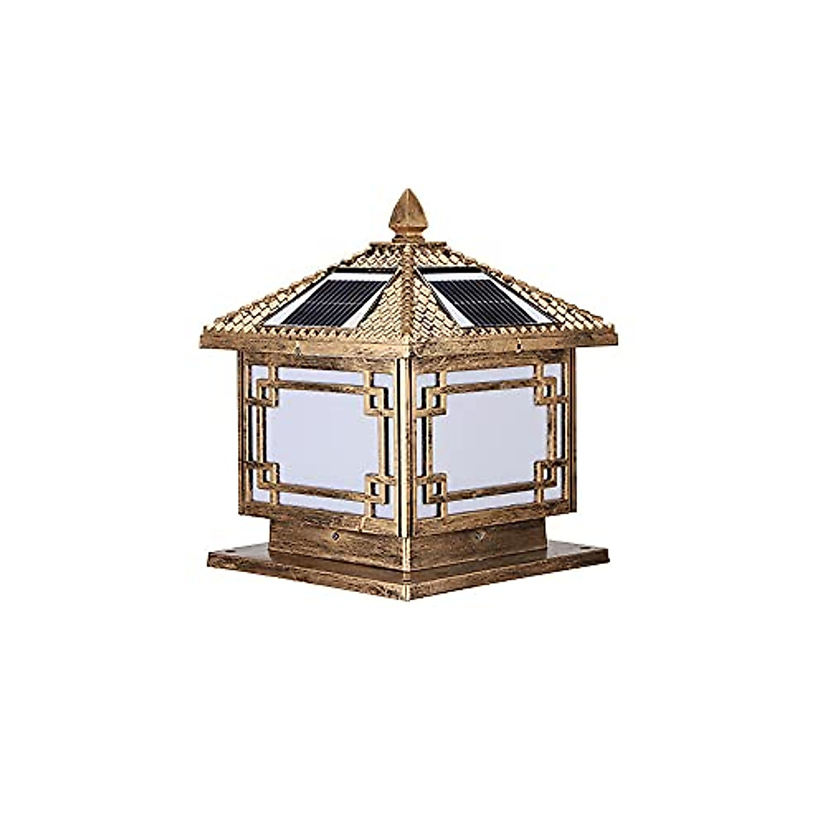 KAIKEA Bronze Square Solar LED Cast Aluminum Lights Outdoor Garden Waterproof Column Post Light Fixture Bright Traditional Classical Acrylic Villa Porch Decor Pillar Lamp（15.7inches）