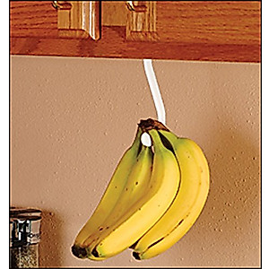 Banana Hook Hanger Under Cabinet Hook Ripens Bananas with Less Bruises | Hang Other Lightweight Kitchen Items, Folds Up Out of Sight When Not in Use, Self-Adhesive + Pre-drilled Screw Holes (White)