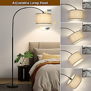 Arc Floor Lamps for Living Room, Modern Standing Lamp with Adjustable Hanging Drum Shade, Tall Pole Lamp with Foot Switch, Over Couch Arched Reading Light for Bedroom, Office (Black)
