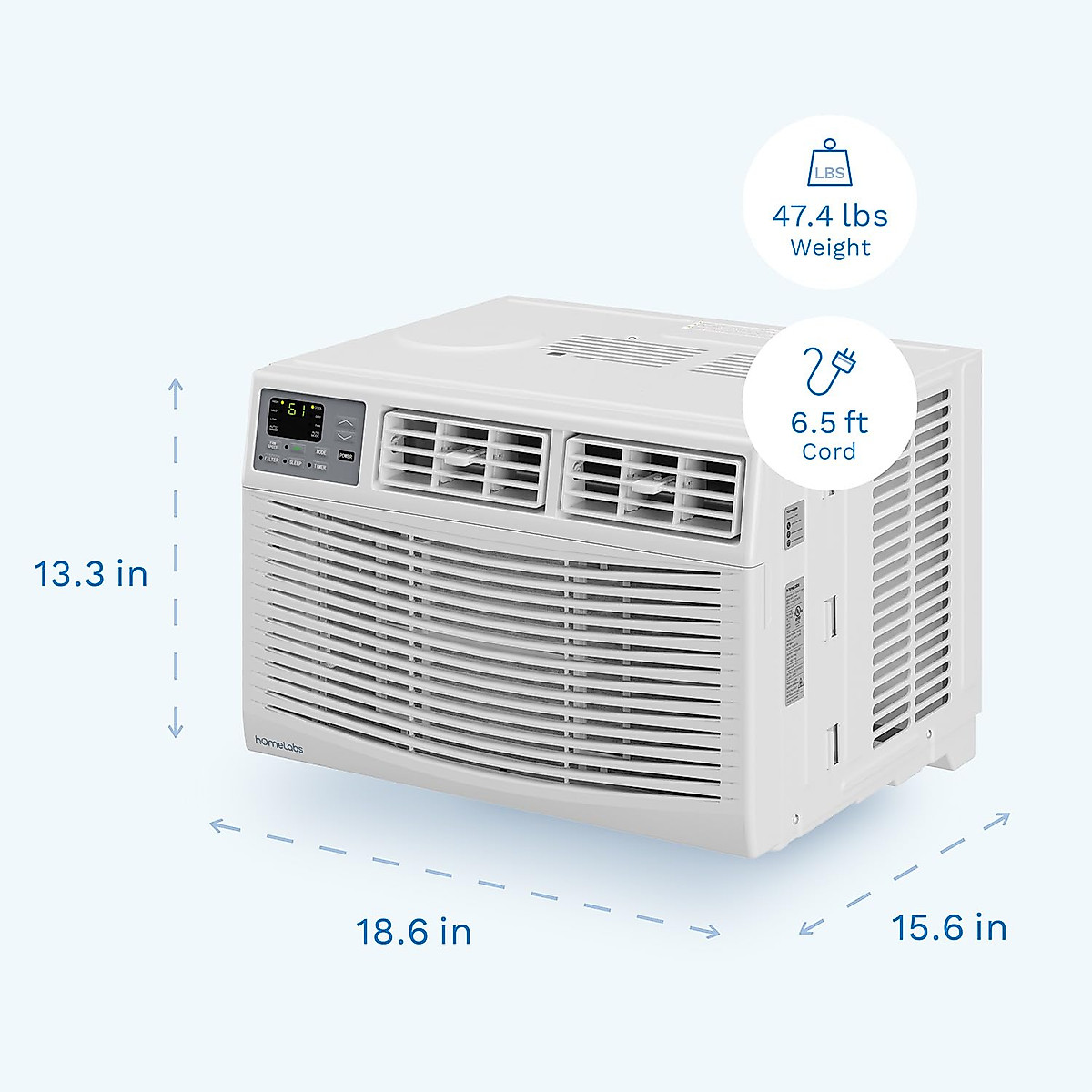 hOmeLabs Window Air Conditioner 8000 BTU - Energy Efficient, Digital Thermostat, Remote Control - Ideal for Rooms up to 350 Square Feet