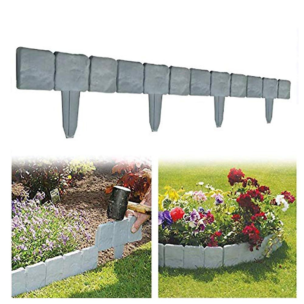 Garden Fence Panels,Flowerbed Border Edging,Landscape Edging Border,Garden Edging,10 PCS Decorative Fence Border,Spring Yard Lawn Garden Plastic Faux Stone Patio Border Edging Fence