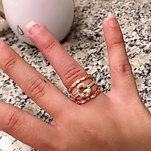 Blue Apple Co. Three Piece Halo Art Deco Wedding Band Engagement Ring Oval Simulated Morganite Round Cubic Zirconia 925 Sterling SilverSize-7