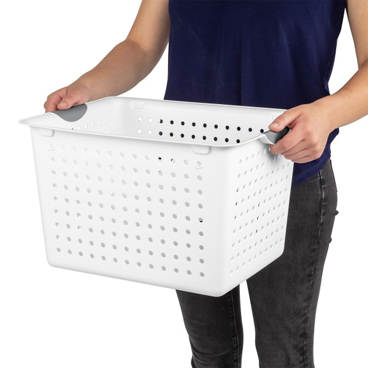 Sterilite 16288006 Deep Ultra Basket, White Basket w/ Titanium Inserts, 6-Pack