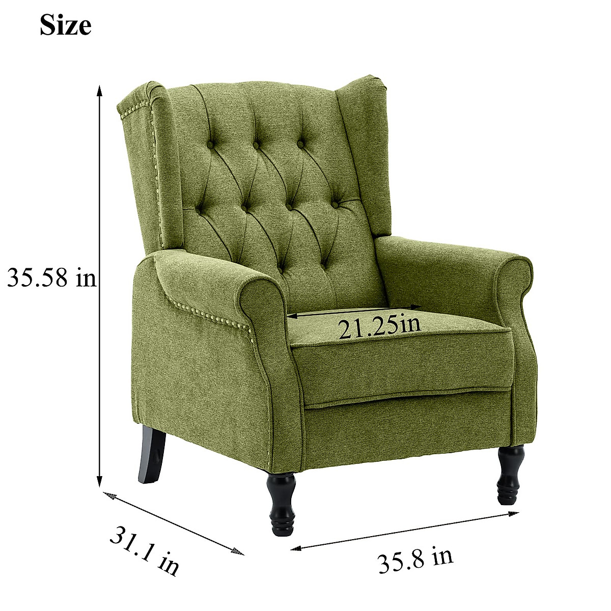 Artechworks Winged Fabric Modern Accent Chair Tufted Arm Club Chair Linen Single Sofa with Wooden Legs Comfy Upholstered for Reading Living Room Bedroom Office, Green