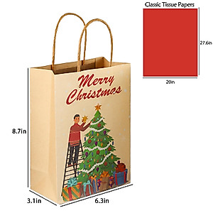 SPERPAND 24 Pack Small Christmas Gift Bags with Tissues, Reusable Treat Bags with Handles and Goodie Bags, Holiday Gift Bags Bulk for Xmas Gifts Decorations