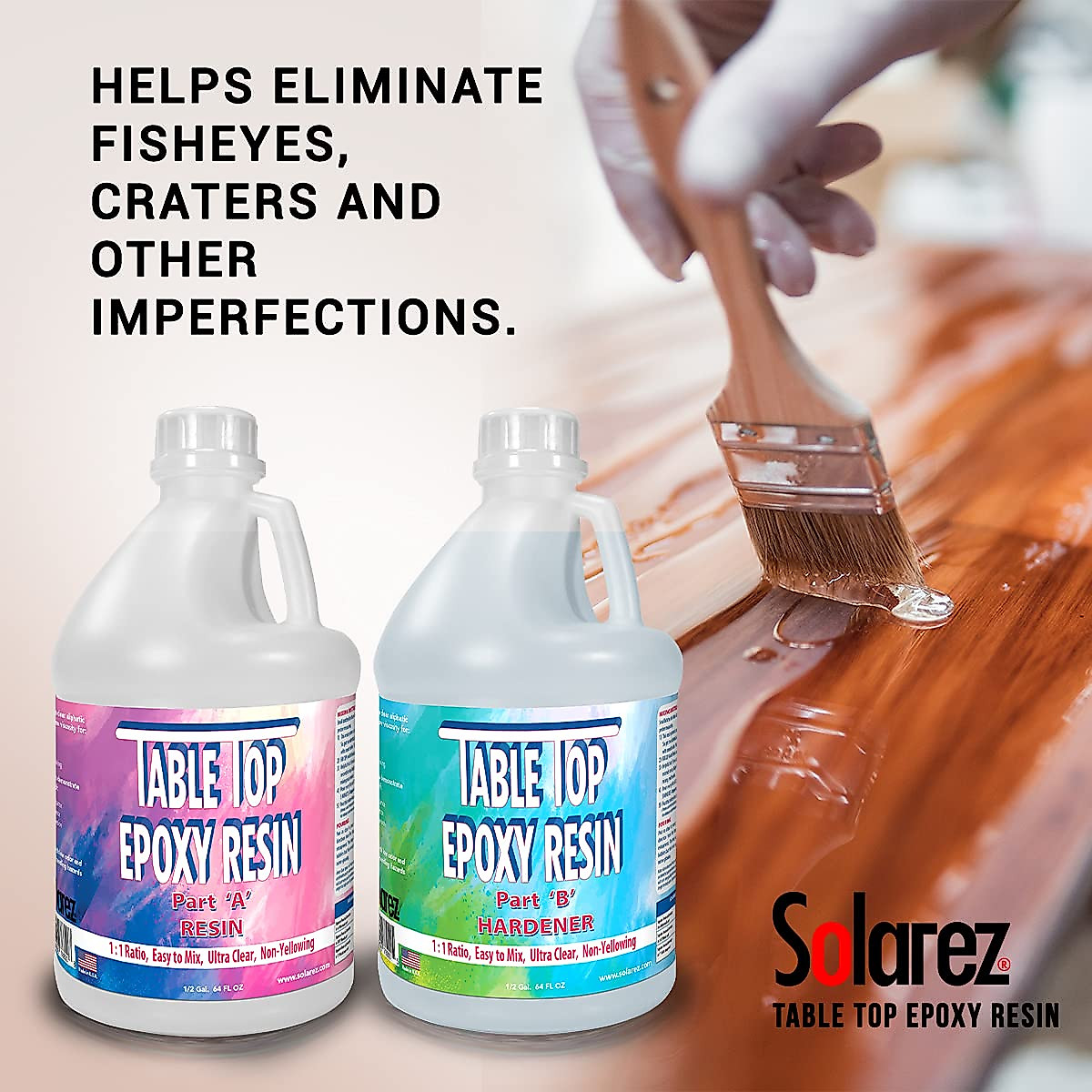 Solarez Crystal Clear Table-Top Epoxy Resin ~ One Gallon Kit ~ Two Part Pro Epoxy Resin & Hardener ~ DIY Kit for Wood, Counter Top, Bar Top, Tile & Resin Art ~ High Gloss Commercial Epoxy