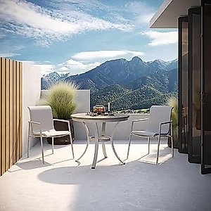 Oxford Garden Orso 3 Pc Soft Sling & Aluminum Arm Chair Bistro Set W/Vintage Tekwood Table Top in Flint/Fog