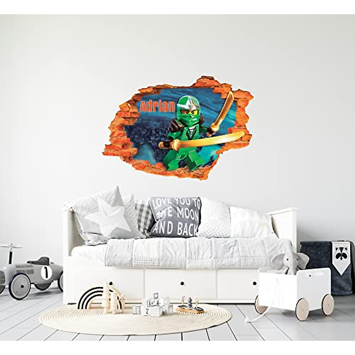 Ninja Custom Name Wall Decal- Personalized Ninja Name Wall Sticker - 3D Wall Effect - Wall Decal for Home Nursery Decoration (Wide 20"x13" Height Inches)