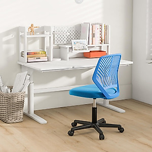 Giantex Kids Desk Chair, Armless Kids Computer Chair with Lumbar Support, Mesh Adjustable Swivel Study Chair with Wheels, Small Office Chair for Girls Boys Teen in Bedroom School (Blue)