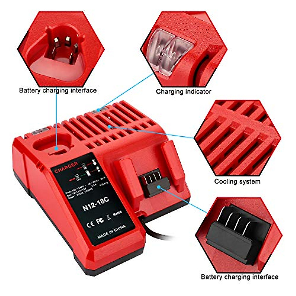 2Pack 6500mAh 48-59-1850 Replacement 18V Milwaukee M18 Battery 18Volt XC M18 48-11-1815 48-11-1820 48-11-1850 48-11-1860 Batteries with 48-59-1812 M12/M18 Milwaukee Battery Charger kit 48-11-2420