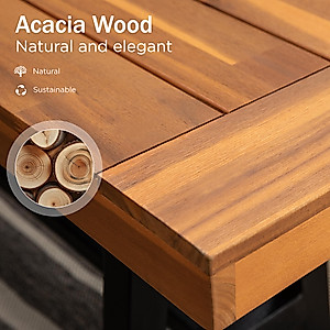 PHI VILLA Outdoor Acacia Wood Bench, 2 Pieces 63" Patio Picnic Bench Farmhouse Dining Bench for 6 People Backless Oil Finished Teak Bench Supports 550lbs, Classic Brown and Black