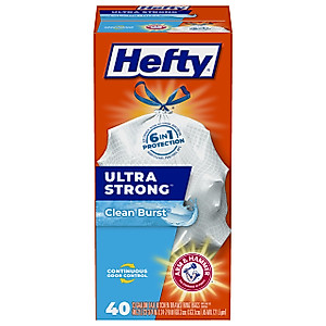 Hefty Ultra Strong Tall Kitchen Trash Bags, Clean Burst Scent, 13 Gallon, 40 Count