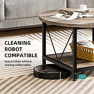 YITAHOME Round Coffee Table,Rustic Wood Coffee Tables for Living Room with Storage Shelf, Modern Farmhouse Circle Coffee Table Center Sofa Table with Sturdy Metal Legs Home Furniture, Grey Wash