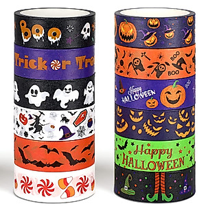 SANNIX 12 Rolls Halloween Washi Tape 15mm Wide Halloween Pumpkin Ghost Bat Masking Tape for DIY Crafts and Scrapbooking