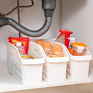 LUFOFOX 3 Pack Under Sink Organizer with Wheels Pull Out Kitchen Bathroom Cabinet Organizers and Storage Multi-purpose Plastic Organizer Baskets for Cleaning Supplies, Bottles