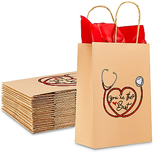 18 Brown Bags with Handles Reusable Brown Paper Gift Bags with 18 Sheet Tissue Papers Nurse Gift Bag Assorted Brown Paper Bags Nurses Week Bags Craft Bags for Nurse Party Supplies Shopping Boutique
