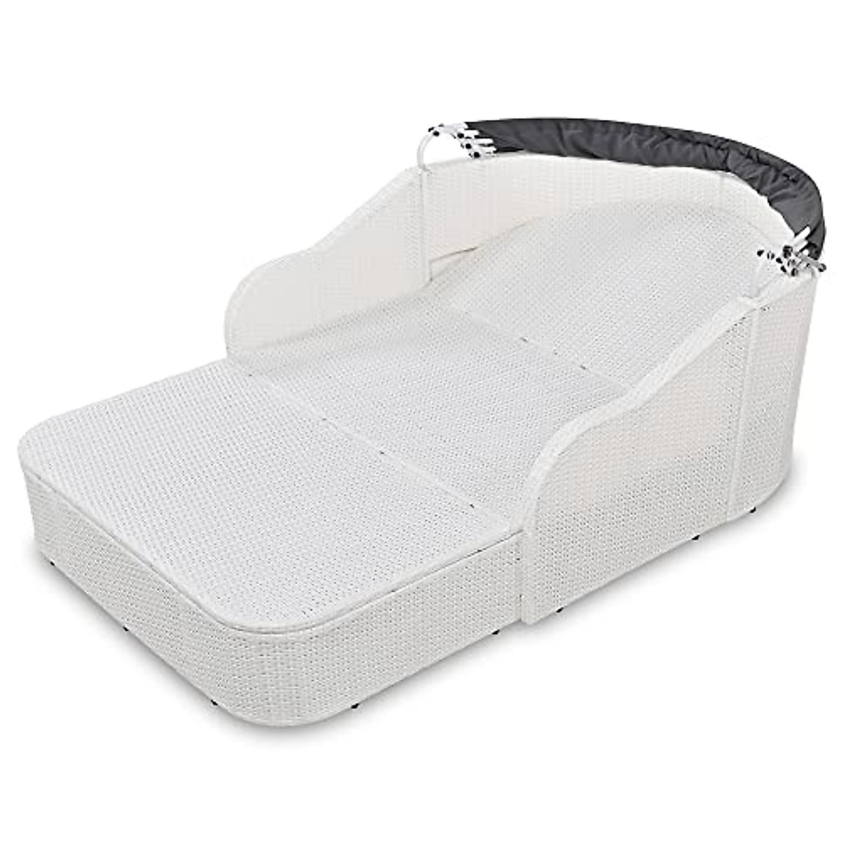 XYFDDWM 79.9" Outdoor Sunbed with Adjustable Canopy, Double Lounge, PE Rattan Daybed, White Wicker, Gray Cushion (White)