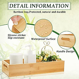 2 Pcs Bamboo Toilet Tank Tray Bathroom Trays Bamboo Bathroom Organizer Wood Toilet Paper Basket with Handles Bamboo Bathroom Box with 10 Pcs Silicone Non Slip Pad for Bathroom Accessories