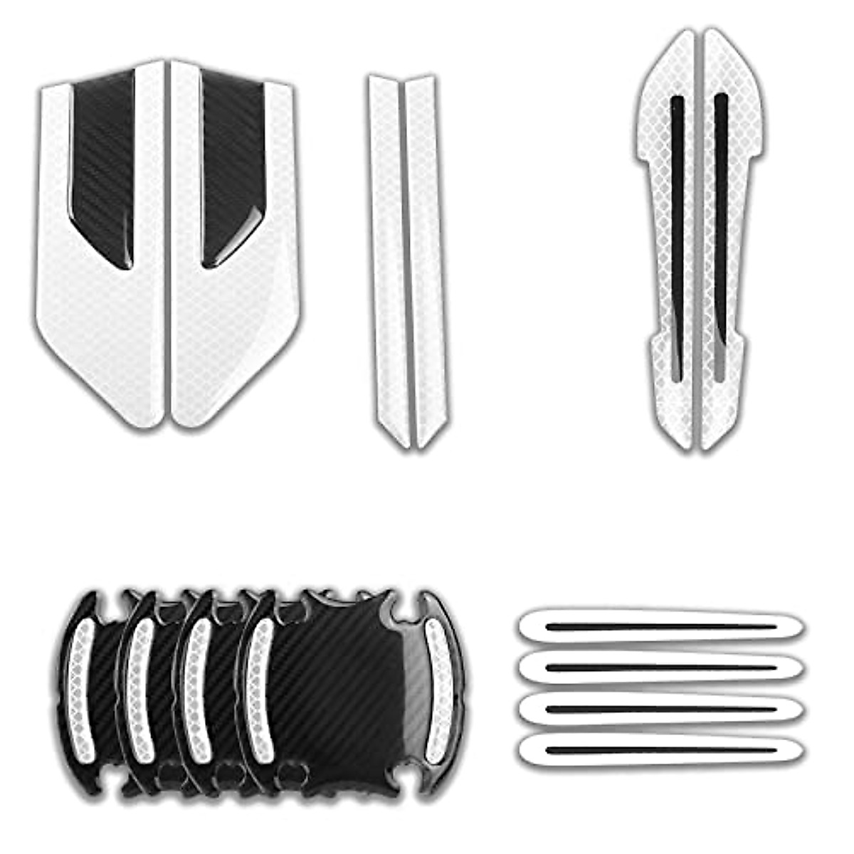 Xotic Tech Car Side Door Marker Rearview Mirror Edge & Door Handle Protector Guard Cover Warning Sticker Set, Carbon Fiber Pattern w/Reflective Safety Strip (White)