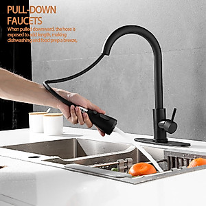 AIBOVI Matte Black Kitchen Faucet with Pull Down Sprayer, High Arc Single Handle Kitchen Sink Faucet with Pull Out Sprayer, RV Kitchen Faucet Stainless Steel Kitchen Faucets for Bar, Laundry, RV