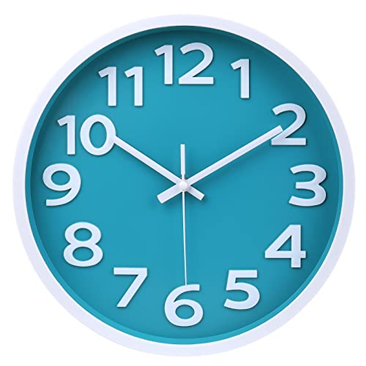 10 Inch Wall Clock Silent Non-Ticking Battery Operated,Modern Wall Clocks 3D Numbers Easy to Read Quartz Analog Clock for Bedroom Home School Office Decor (Aqua)