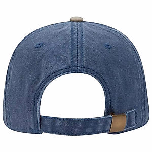 Ashen Fane Washed Solid Pigment Dyed Cotton Twill Brass Buckle Hat, Khaki and Navy