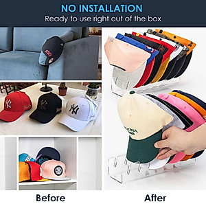 OAPRIRE Hat Stand for Baseball Caps Display and Organizer, No Install Acrylic Hat Organizer 2 Pack Holds 14 Baseball Caps for Closet, Bedroom, Dresser (Clear)