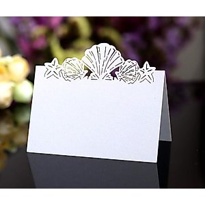 JOYJULY Pack of 50 Beach Themed Wedding Place Card Seashell Table Numbers Name Place Card