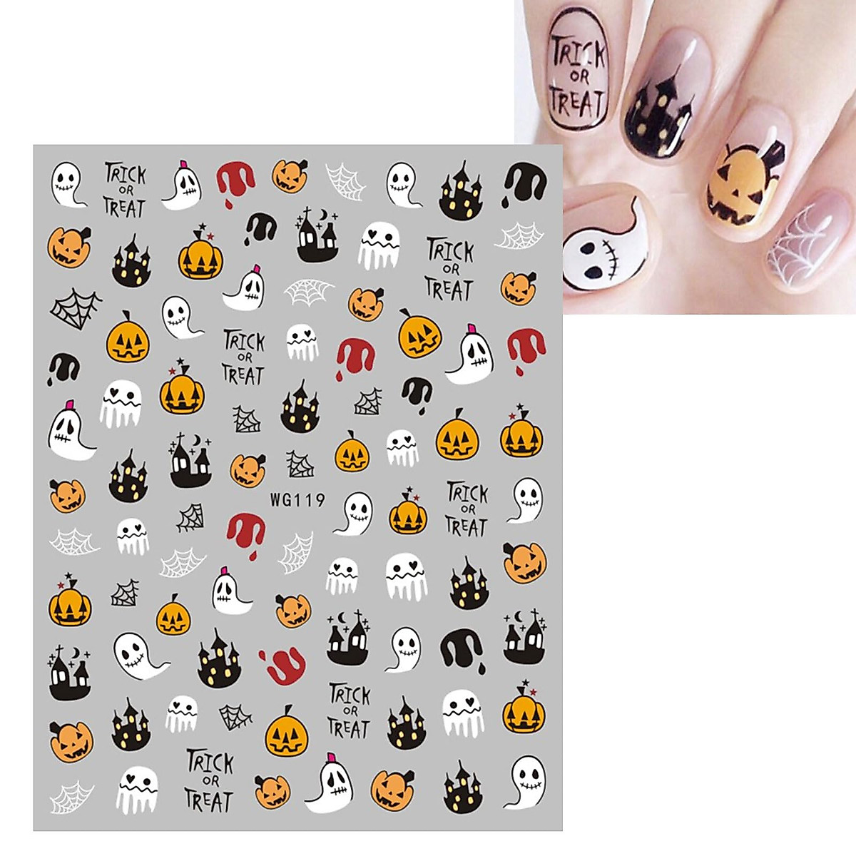 JMEOWIO 12 Sheets Halloween Nail Art Stickers Decals Self-Adhesive Pegatinas Uñas Skull Cute Horror Ghost Cat Witchy Bat Spook Nail Supplies Nail Art Design Decoration Accessories