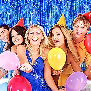 JVIGUE 3 Pack Foil Curtains Metallic Foil Fringe Curtain for Birthday Party Photo Backdrop Wedding Event Decor (Blue)