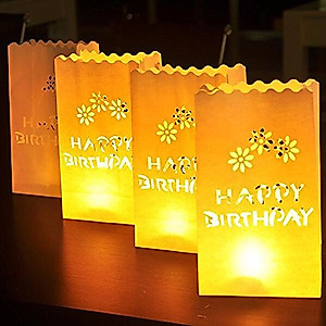 Fascola 20 Pack HAPPY BIRTHDAY Paper Luminary Bag Tea Light Votive Candle Holder Bag 1st Birthday Beach Party Decoration Centerpieces