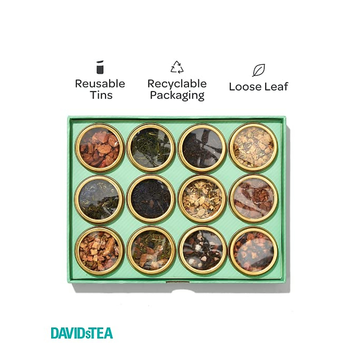 DAVIDsTEA David’s Top Teas Sampler, Loose Leaf Tea Gift Set, Assortment of 12 Fan Favourite Teas, 109 g / 3.8 oz
