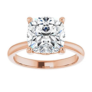 Moissanite Engagement Ring 4 Carat Cushion Handmade Solitaire Diamond Ring Bridal Wedding Gifts for Women Ring VVS1 Colorless (10K Solid Rose Gold)