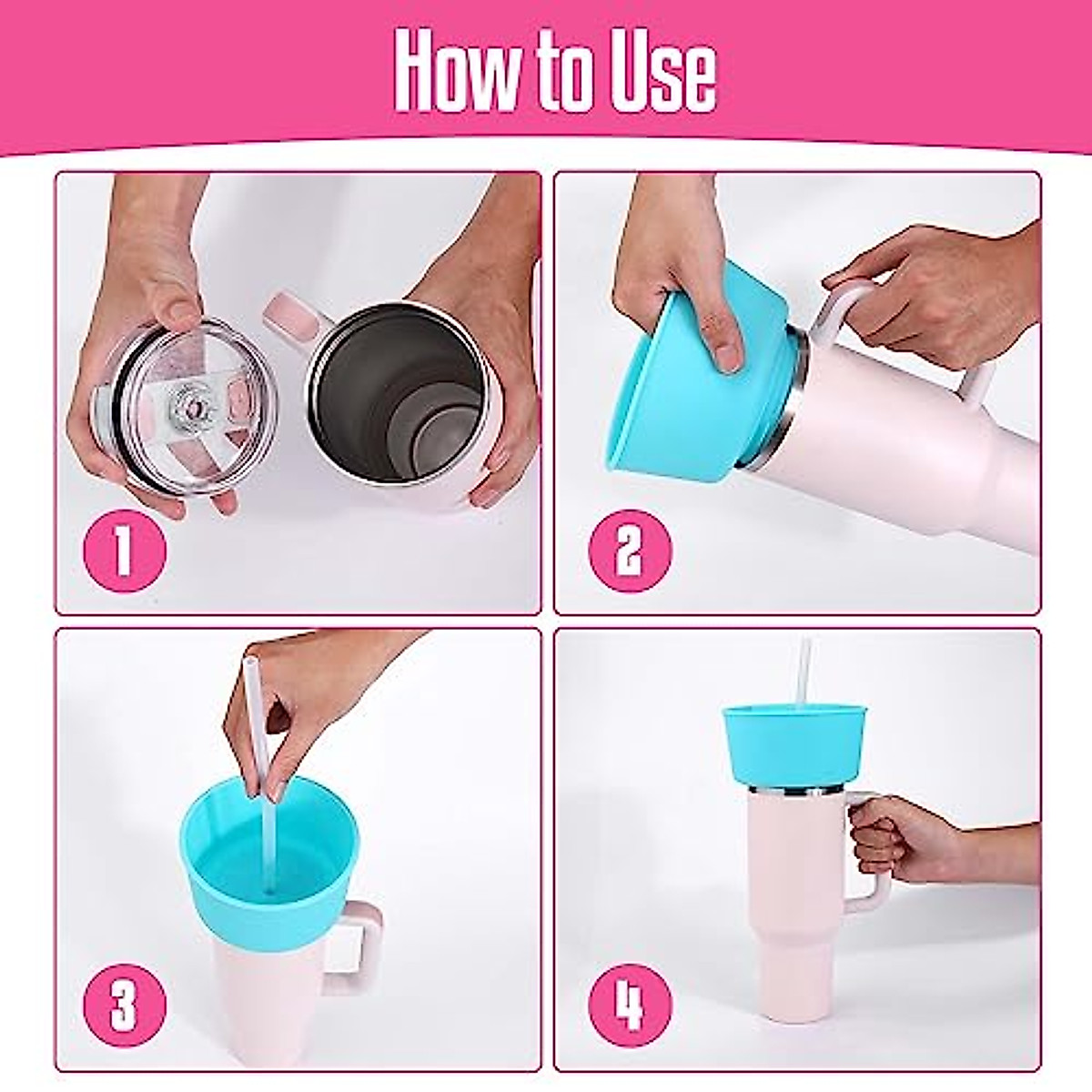 XANGNIER 40 oz Tumbler Accessories Snack Bowls with Long Silione Straw Compatible with Stanley/Simple Modern and Other Brand 40 oz Tumbler with Handle Cups(Diameter 3.4-3.6in),Bowl Tumbler Attachment