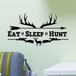 Eat Sleep Hunt Rifles Racks Deer Bow Hunting Wall Sticker Vinyl Decal Home Art Decor Soldiers Boys Kids Home Room Decor
