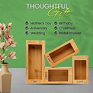 UNEXZON Bamboo Ziplock Bag Storage Organizer For Kitchen Drawer. Ziploc & Plastic Bag Holder, Baggie Organizer Compatible With Gallon, Quart, Sandwich & Snack Variety Size Food Bags (1 Box 4 Slots)