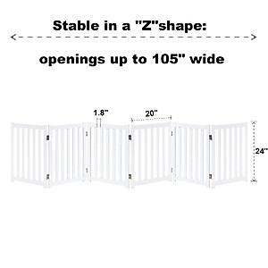 LZRS Solid HardWood Freestanding Pet Gate,Wooden Dog Gates for Doorways,Nature wood Dog Gates for The House,Dog Gate for Stairs,Freestanding Indoor Gate Safety Fence,White,24" Height-6 Panels