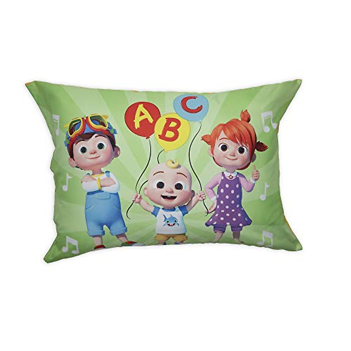 CoComelon 4 Piece Toddler Bedding Set - Includes Quilted Comforter, Fitted Sheet, Top Sheet, and Pillow Case - Letters and Music Design