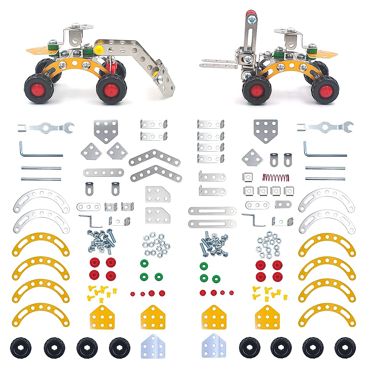 Samtor Metal Engineering Vehicle Assemble Building Blocks Toy Set Kit, Educational Car Model, for Child of Ages 8 and up, Steam, Birthday Gift (Forklift and Snow Pusher)