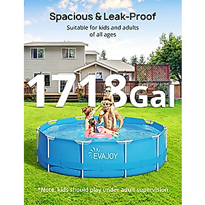EVAJOY 12ft x 30in Metal Frame Swimming Pool, Outdoor Round Above Ground Pool with Steel Frame, Heavy-Duty PVC, Easy Assembly for Backyard, Garden, Lawn