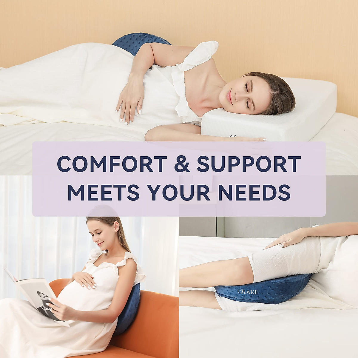 Cilare Pregnancy Pillow Wedge, Memory Foam Pillow for Maternity, Body Support, Belly, Back, Knees, Reversible and Adjustable Pillow with Removable Cover