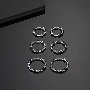 CERSLIMO Silver Hoop Earrings for Women| 3 Pairs Small Sterling Silver Post Beaded Huggie Earrings| Hypoallergenic Tiny Cartilage Sleeper Cuff Jewelry for Men Ladies, 8mm 10mm 12mm