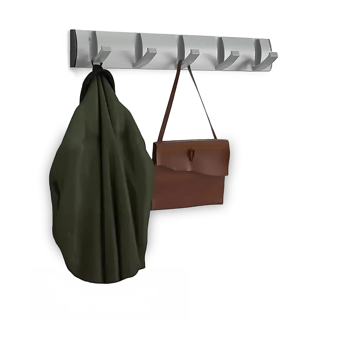 Room/Dividers/Now | Coat Hanger Wall Mount with 5 Retractable Hooks - Space-Saving Wall Coat Rack - Aluminum Hook - Low-Profile Hanging Solution for Home Decor and Organization - Silver